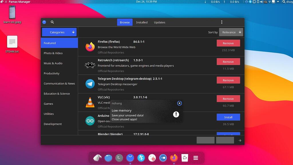 Pamac manager buttons (exit, minimize, maximize) are missing - Issues ...