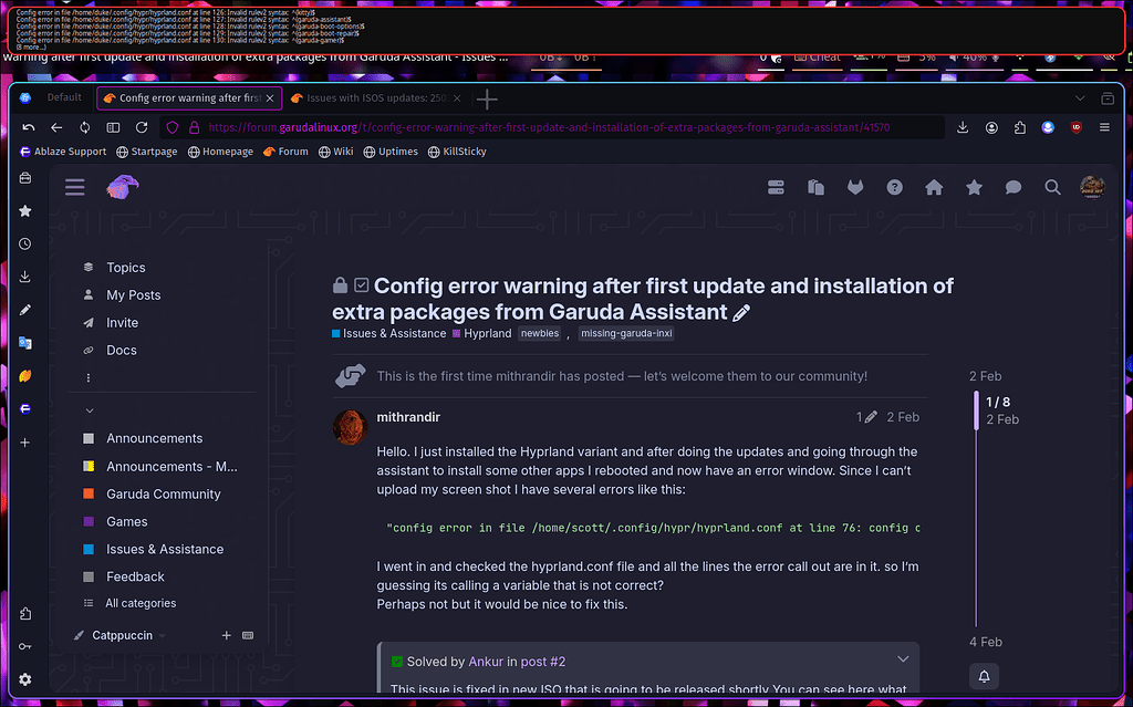 Noob question Hyprland issue after updating new iso - Hyprland - Garuda Linux Forum