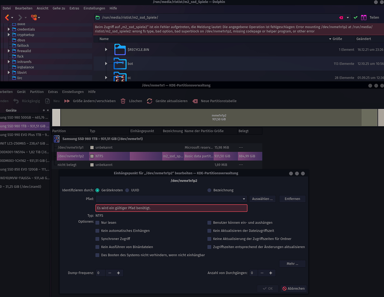 Festplatte lässt sich nicht einhängen - Deutsch - Garuda Linux Forum