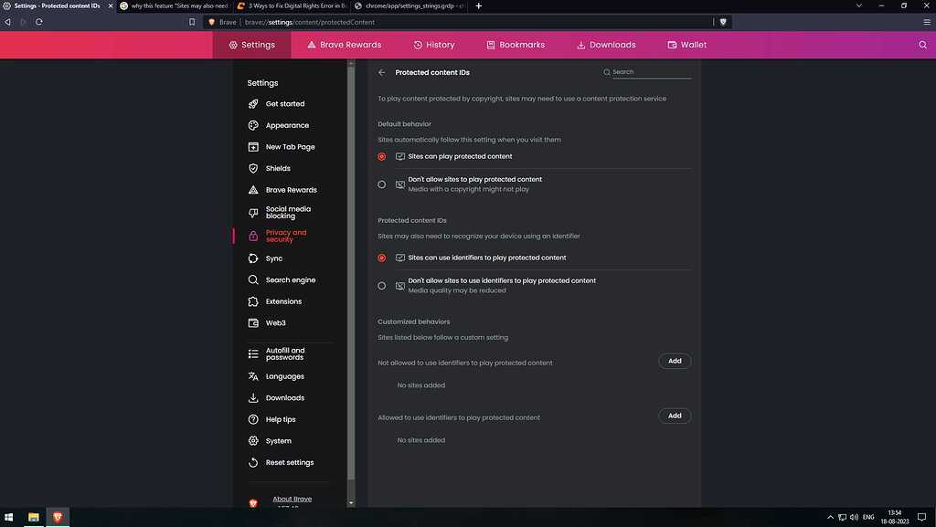 Discrepancy in Browsers in Windows and Garuda OS. Protected Content IDs ...