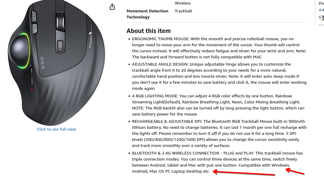 wireless trackball mouse mt50