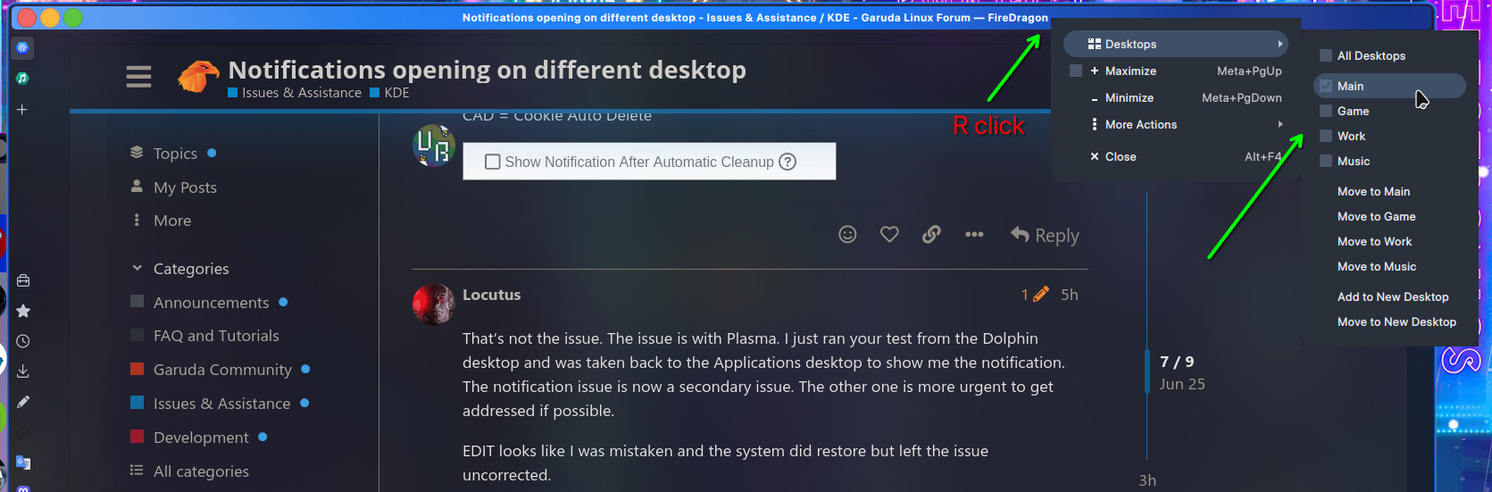 Notifications opening on different desktop - KDE - Garuda Linux Forum