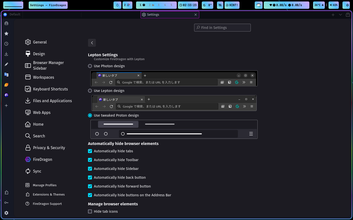 How do you hide the headerbar in Firedragon? - FireDragon - Garuda ...
